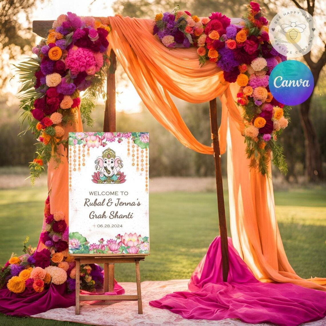 Indian Hindu Wedding Sign, Grah Shanti Welcome Sign, Housewarming ...