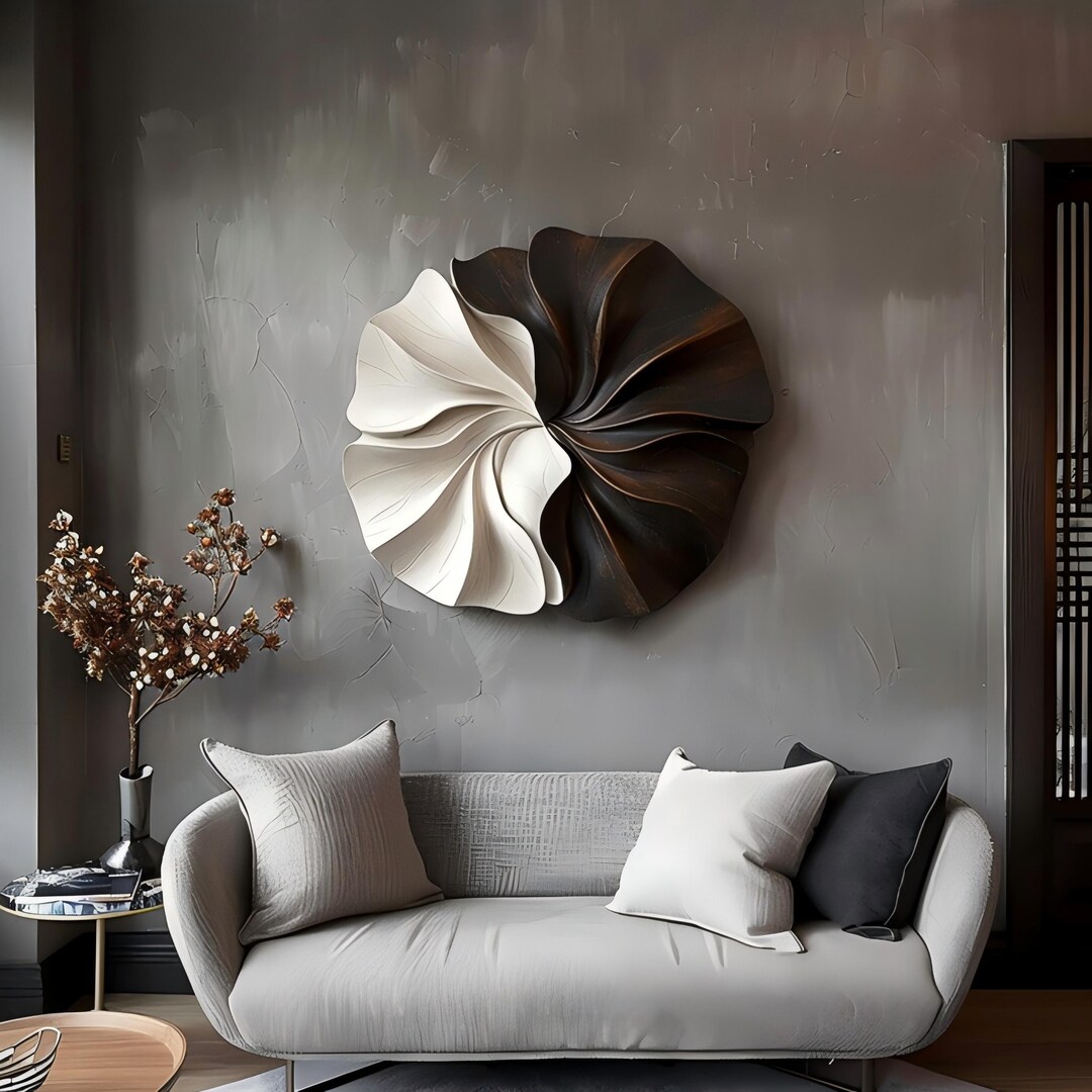 Symmetric Fold Floral Reliefs: Matte Silica Sand Sculpture for Japandi ...