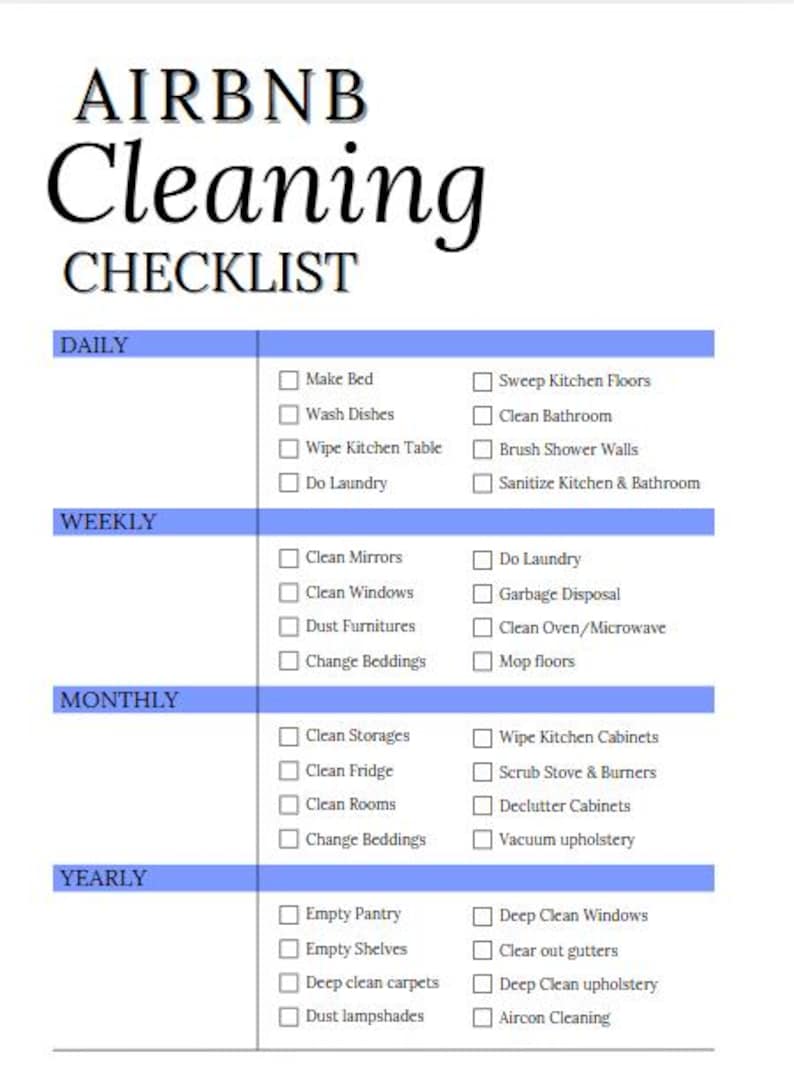 Customizable Airbnb Cleaning Template - Instant PDF Download - Etsy