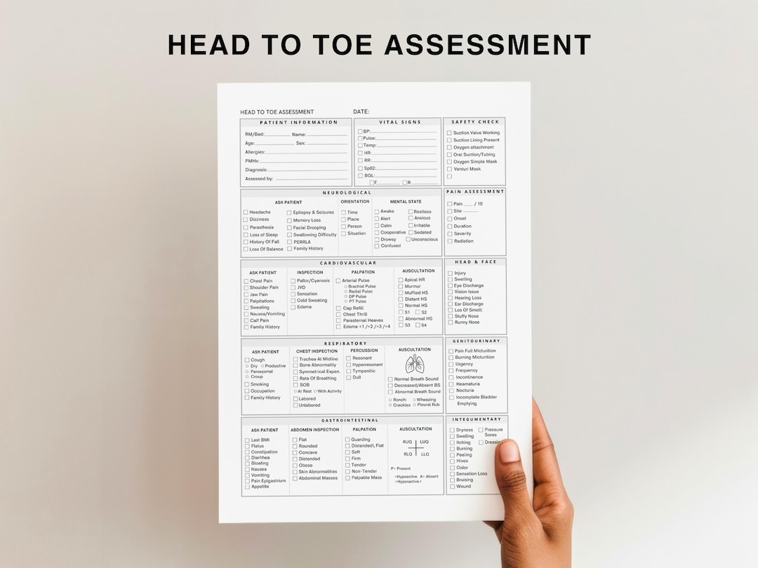 Head to Toe Assessment Cheat Sheet | Physical Health Checklist ...