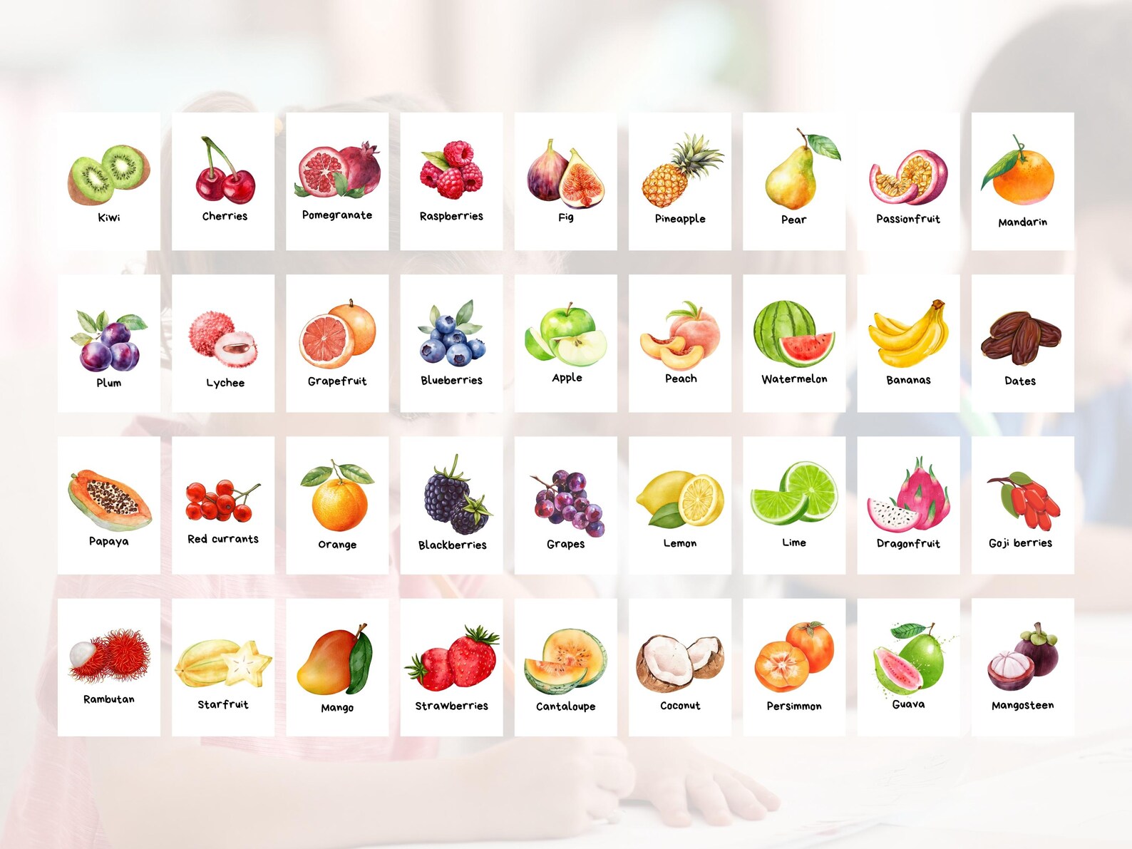 36 Fruits Healthy Foods Cards for Kids | Montessori Learning Flashcards ...