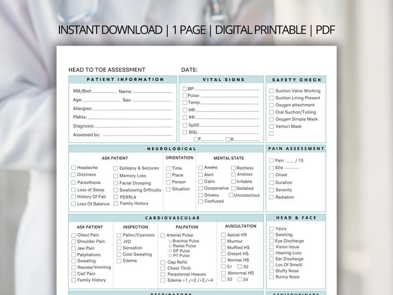 Head to Toe Assessment Cheat Sheet | Physical Health Checklist ...