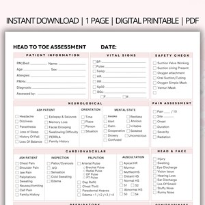 Head to Toe Assessment Cheat Sheet | Physical Health Checklist ...