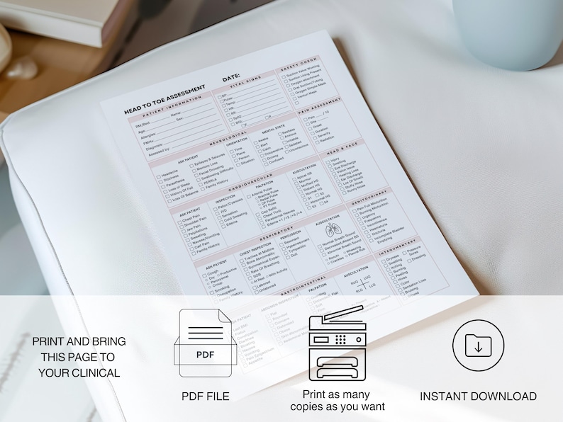 Head to Toe Assessment Cheat Sheet | Physical Health Checklist | Assessment Template for Nursing ...