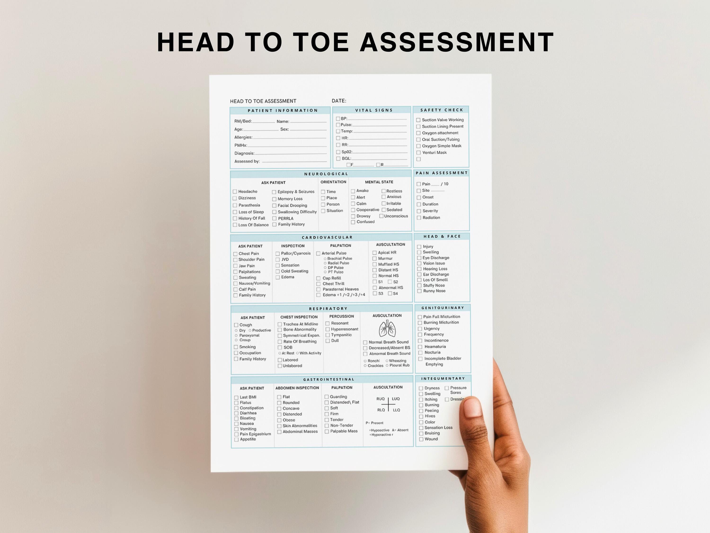 Head to Toe Assessment Cheat Sheet | Physical Health Checklist ...