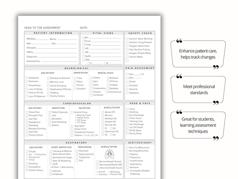 Head to Toe Assessment Cheat Sheet | Physical Health Checklist ...