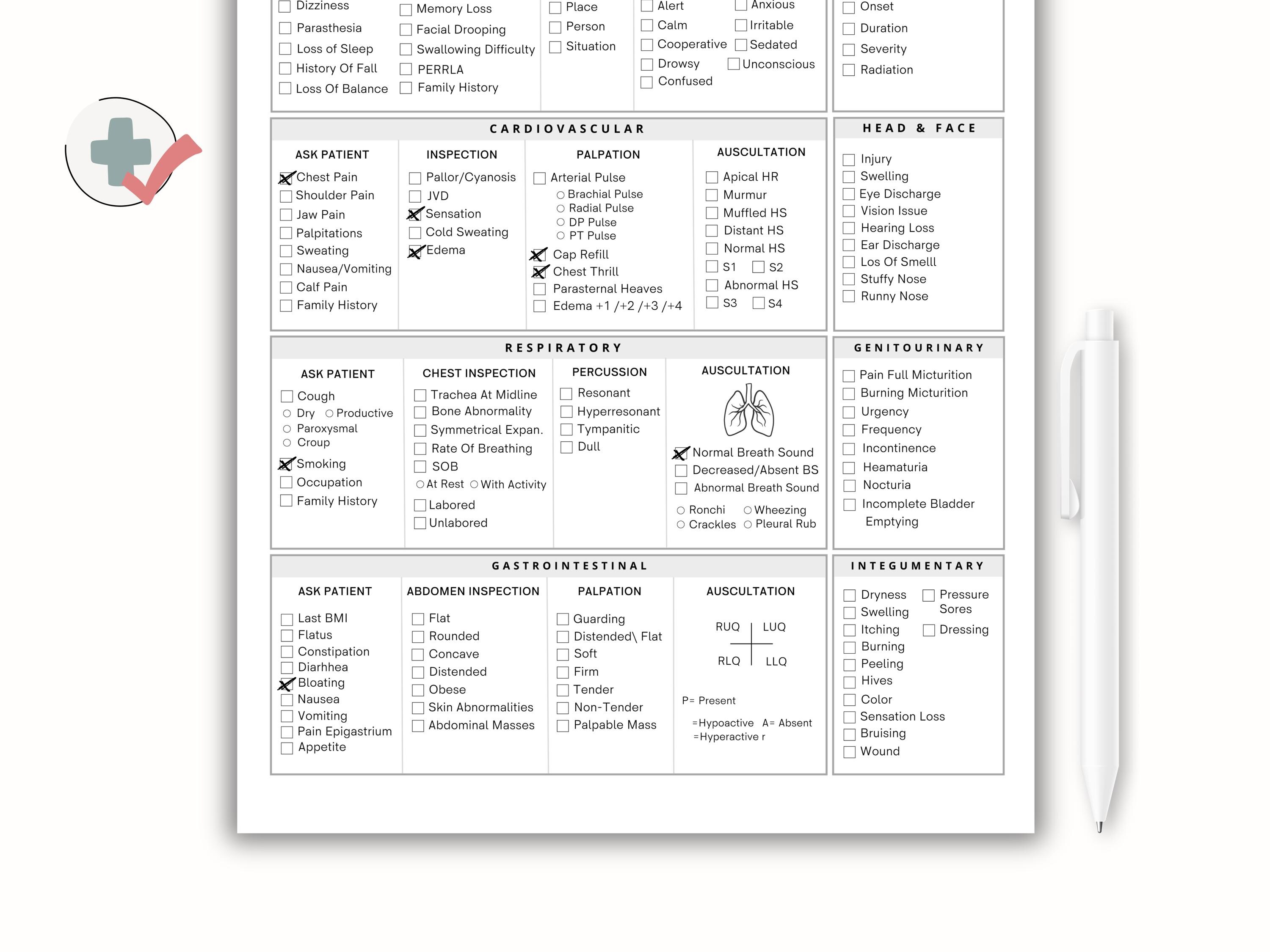 Head to Toe Assessment Cheat Sheet | Physical Health Checklist ...