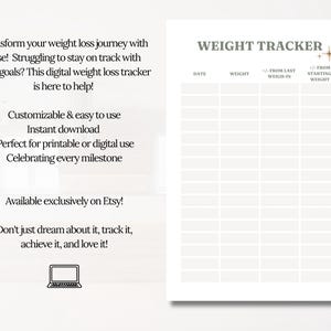 Weight Tracker Printable | Instant Download PDF | Dietitian Meal Plan ...