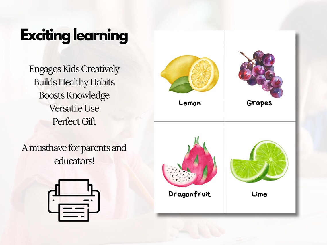 36 Fruits Healthy Foods Cards for Kids | Montessori Learning Flashcards ...