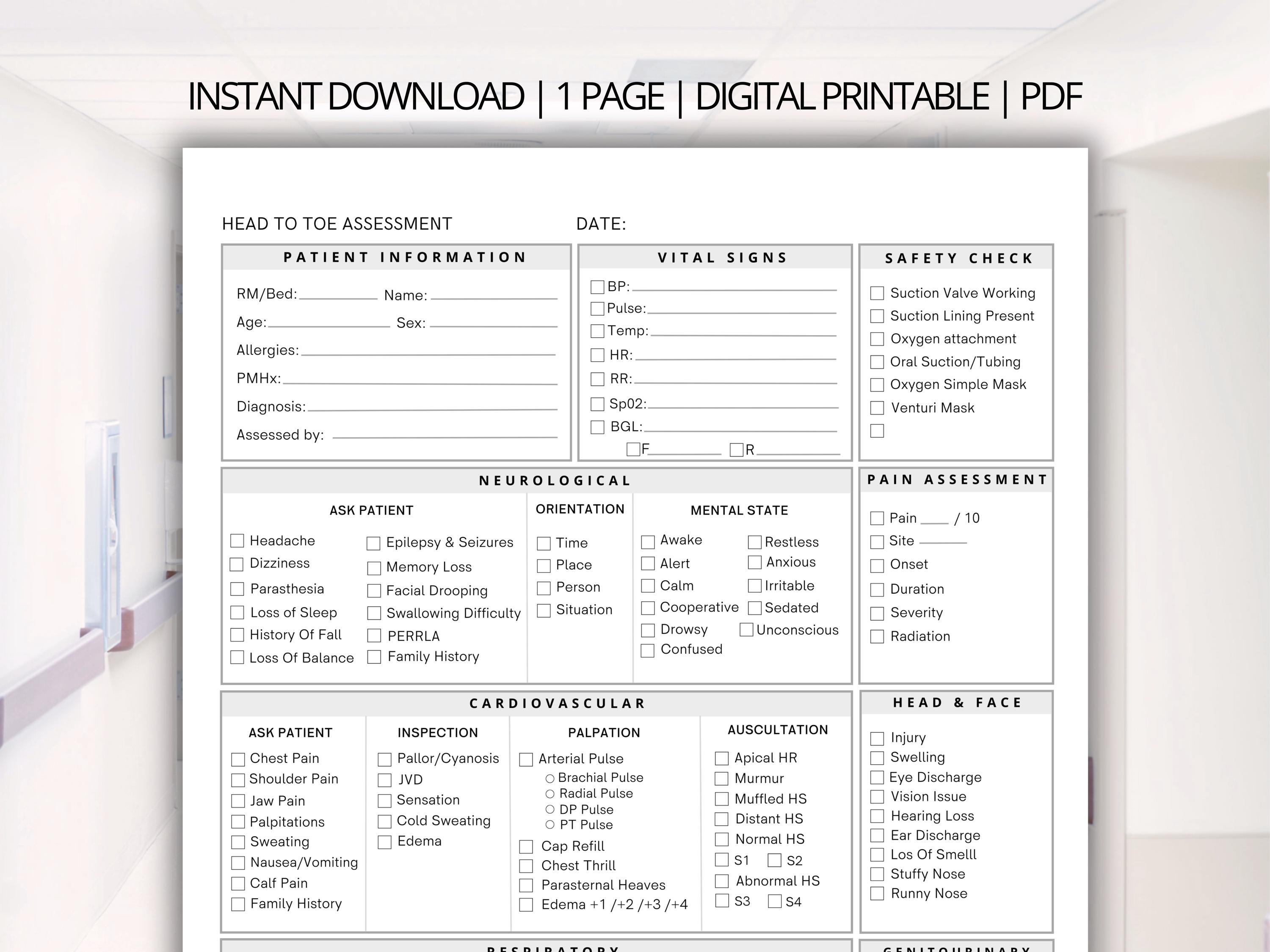 Head to Toe Assessment Cheat Sheet | Physical Health Checklist ...
