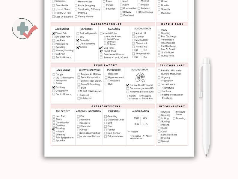 Head to Toe Assessment Cheat Sheet | Physical Health Checklist ...