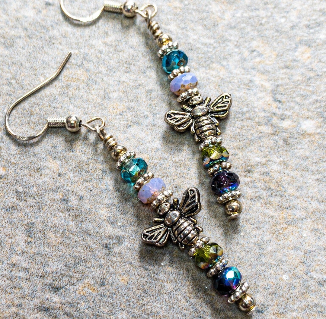 Bee Earrings Honey Bee With Czech Glass Beads Bohemian Jewelry Western ...
