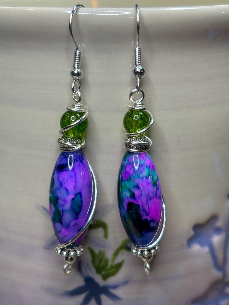 Baking Painted Glass Bead With Cracked Crystal Quartz Dangle Earrings ...