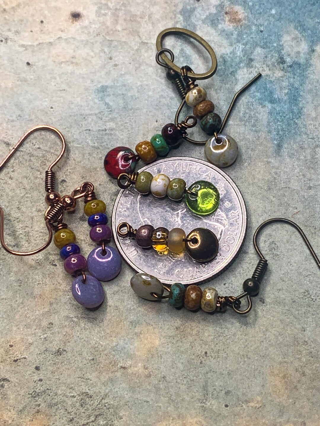 Tiny Czech Glass Dainty Pop of Color Earrings Boho Western Fusion ...