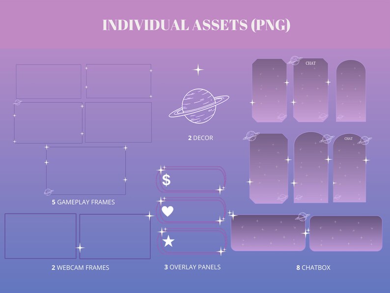 Purple Night Sky Animated Stream Package: Twitch Overlay, Backgrounds ...