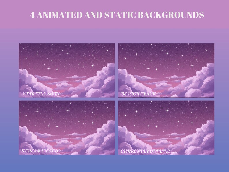 Purple Night Sky Animated Stream Package: Twitch Overlay, Backgrounds ...