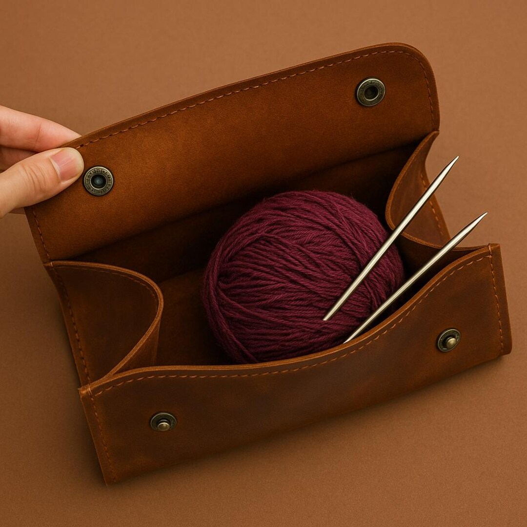 Leather Knitting Needle Case, Crochet Project Pouch, Foldable Yarn ...