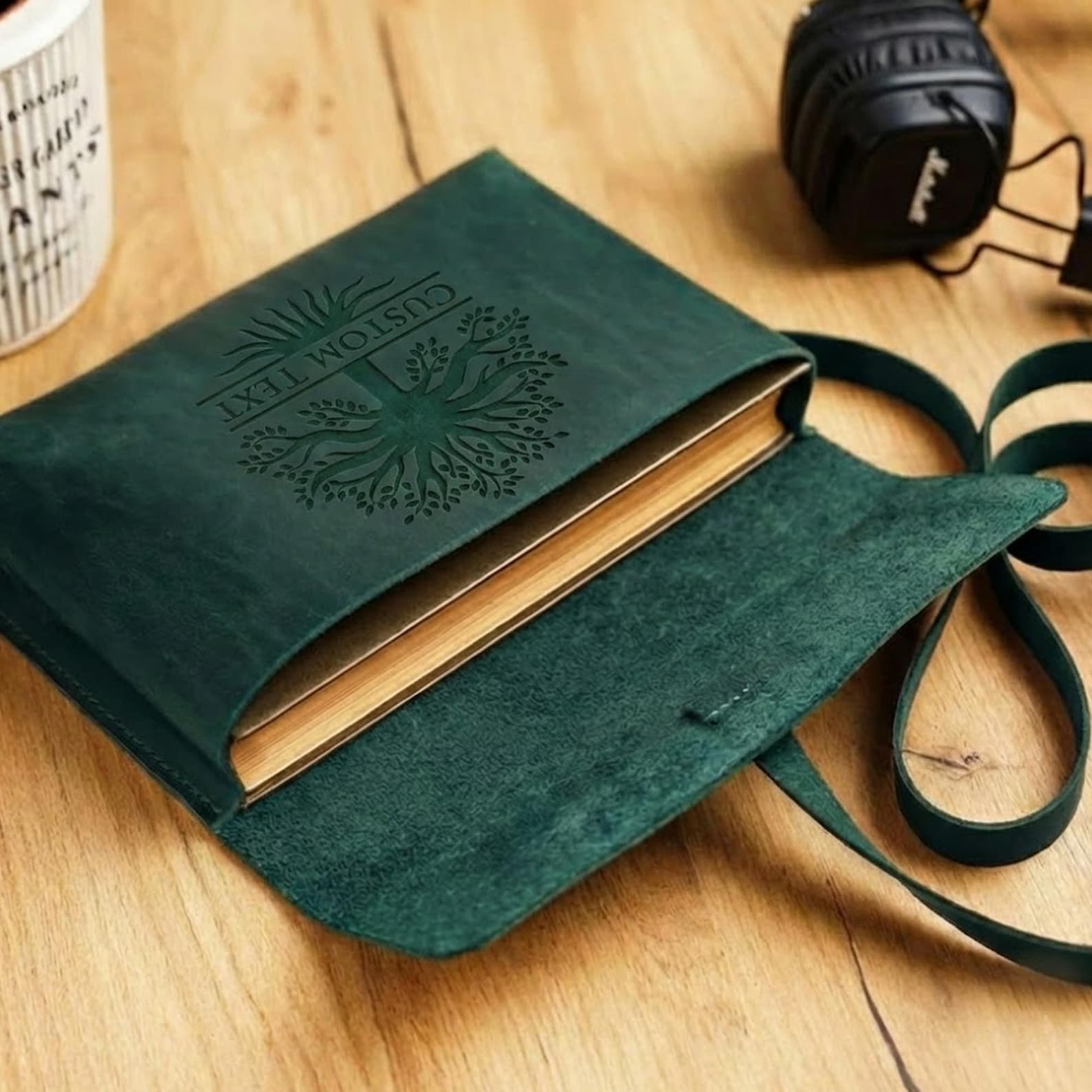 A5 Book Sleeve, Green Book Sleeve, Leather Book Pouch, Custom Wrap Book ...