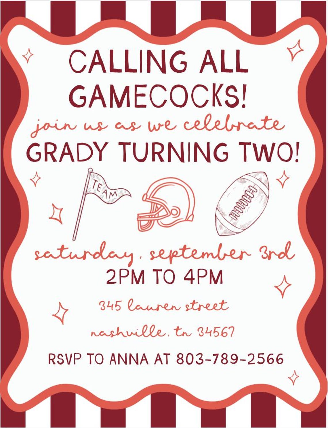 Gamecock Football Birthday Invitation, Kids Football Invite, Football ...