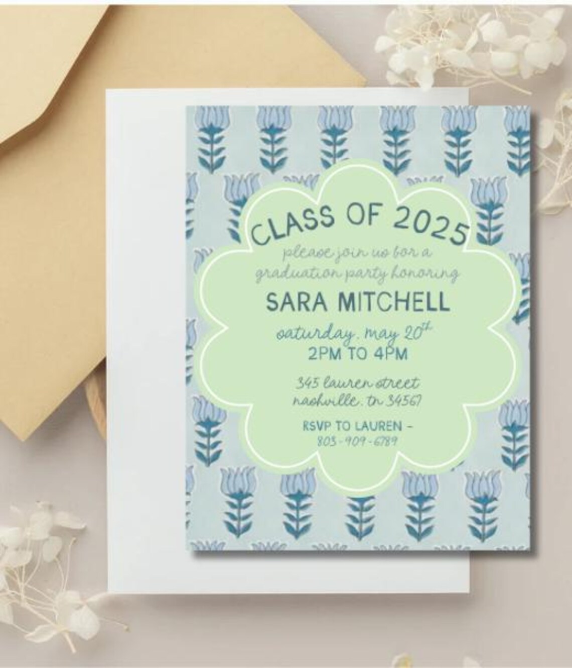 Printable Graduation Party Invite | Class of 2025 | Blue Tulip Design ...