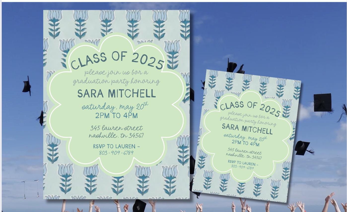 Printable Graduation Party Invite | Class of 2025 | Blue Tulip Design ...