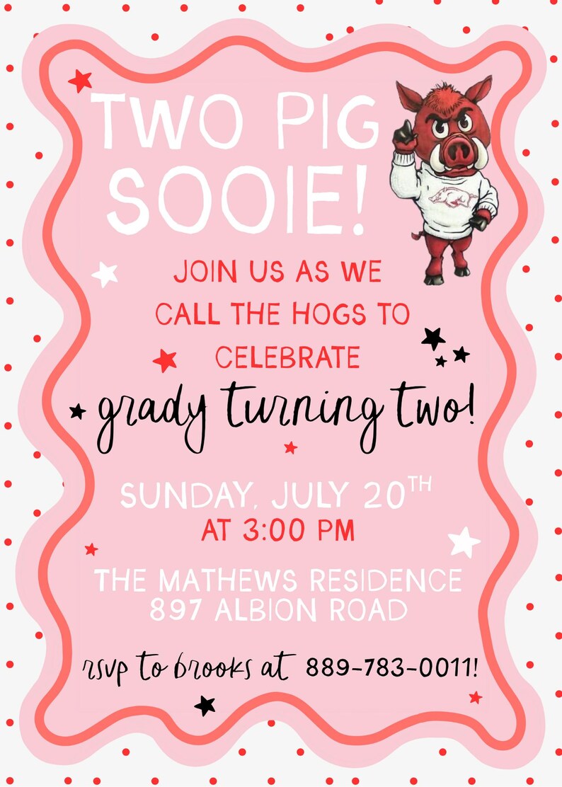 Two Pig Sooie Birthday Invitation, Red Football Birthday Invite ...