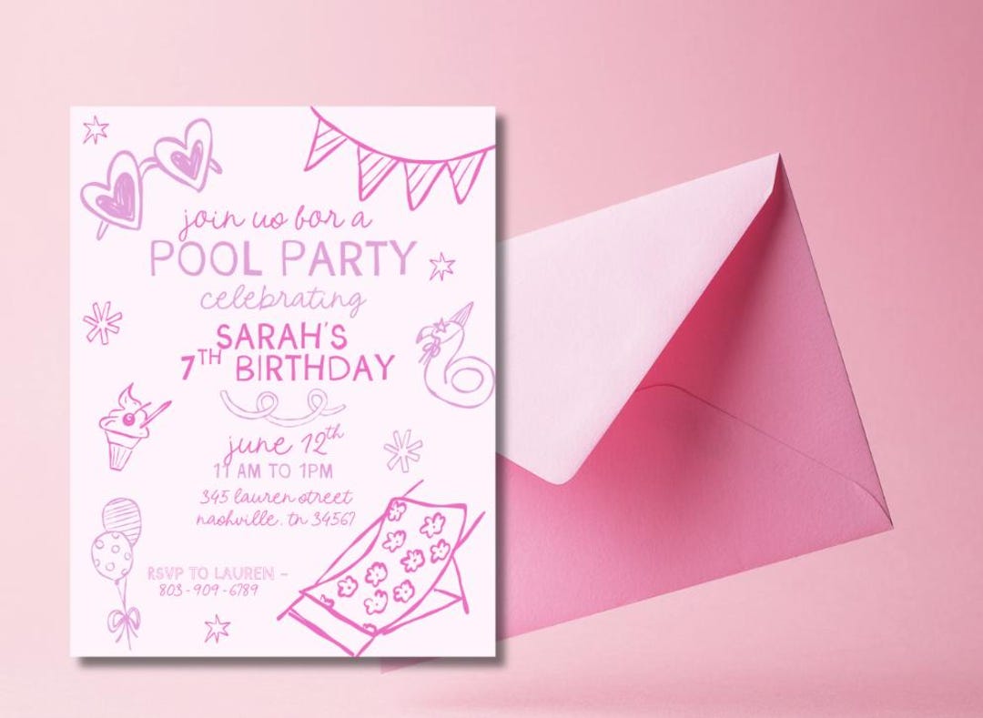 Pink Pool Party Birthday Invite - Etsy