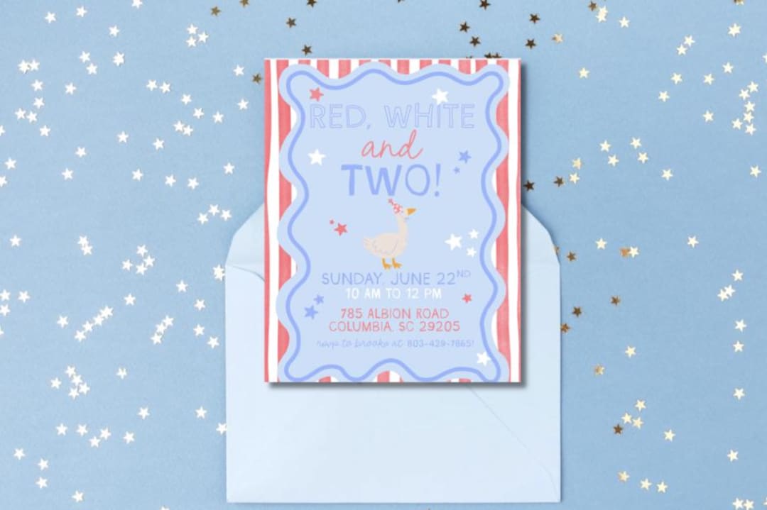 Red, White and Two Birthday Invite - Etsy