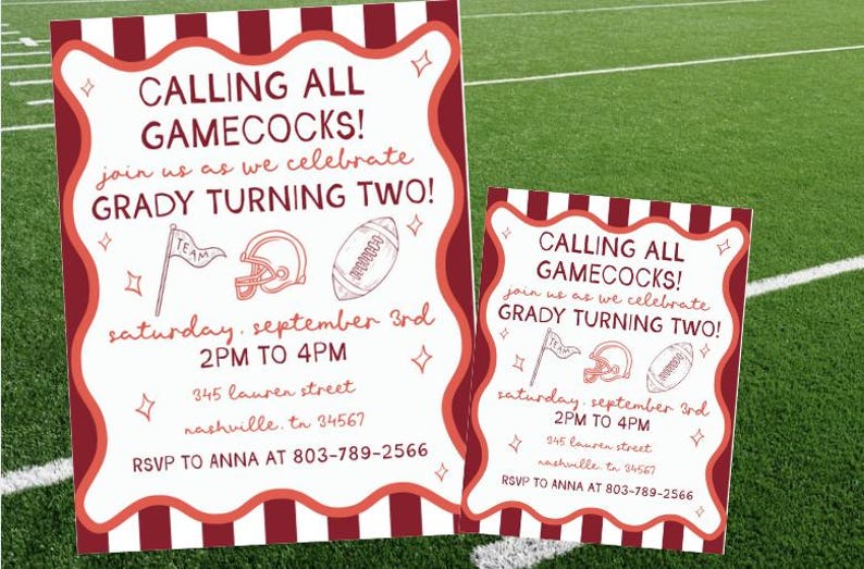 Gamecock Football Birthday Invitation, Kids Football Invite, Football ...