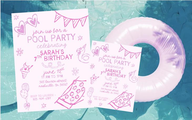 Pink Pool Party Birthday Invite - Etsy