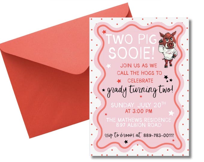 Arkansas Razorbacks First Birthday Party Invitation, Razorback Birthday ...