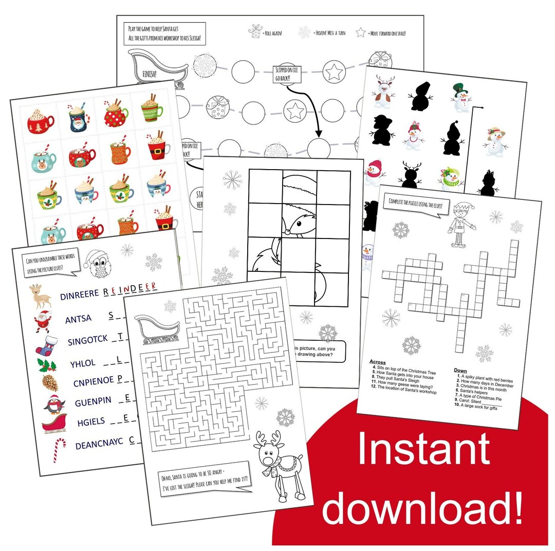 Printable CHRISTMAS Activity Pack, Digital Download, Party Activity, A4 ...
