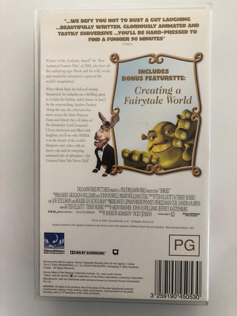 Shrek VHS Vintage Classic All-time Favourite Movie. Special Edition ...