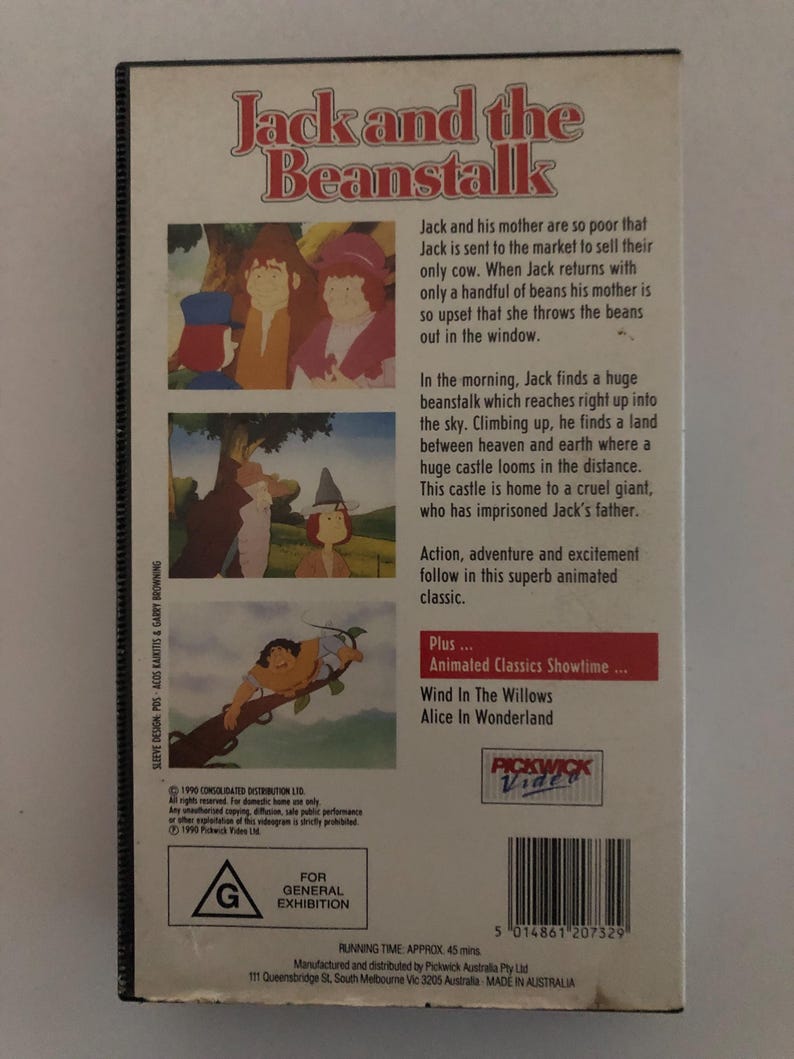 Jack and the Beanstalk VHS Wonderful Animated Classics Fantasy and ...