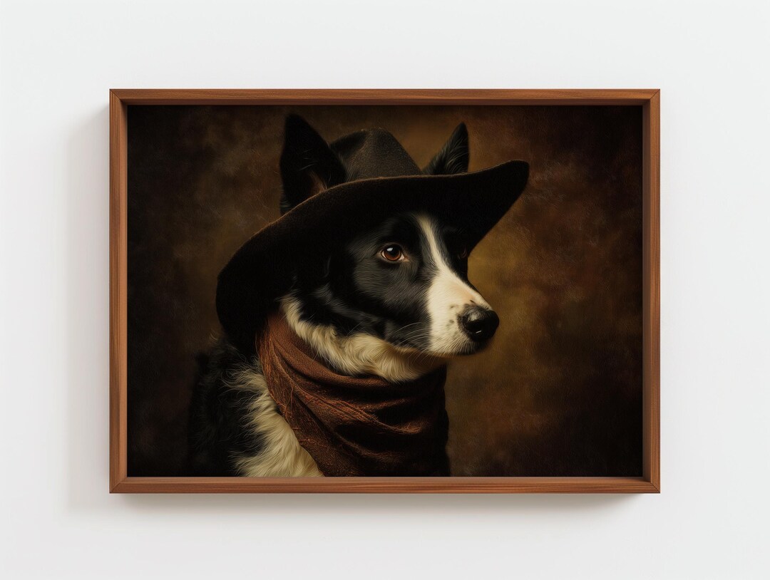 Border Collie Cowboy Portrait, Rembrandt Style Lighting, Fine Art Dog ...