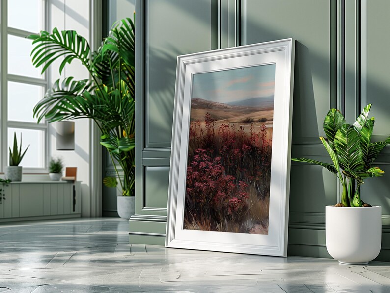 South African Fynbos Landscape, Vintage Oil Painting Print, Red Pink ...