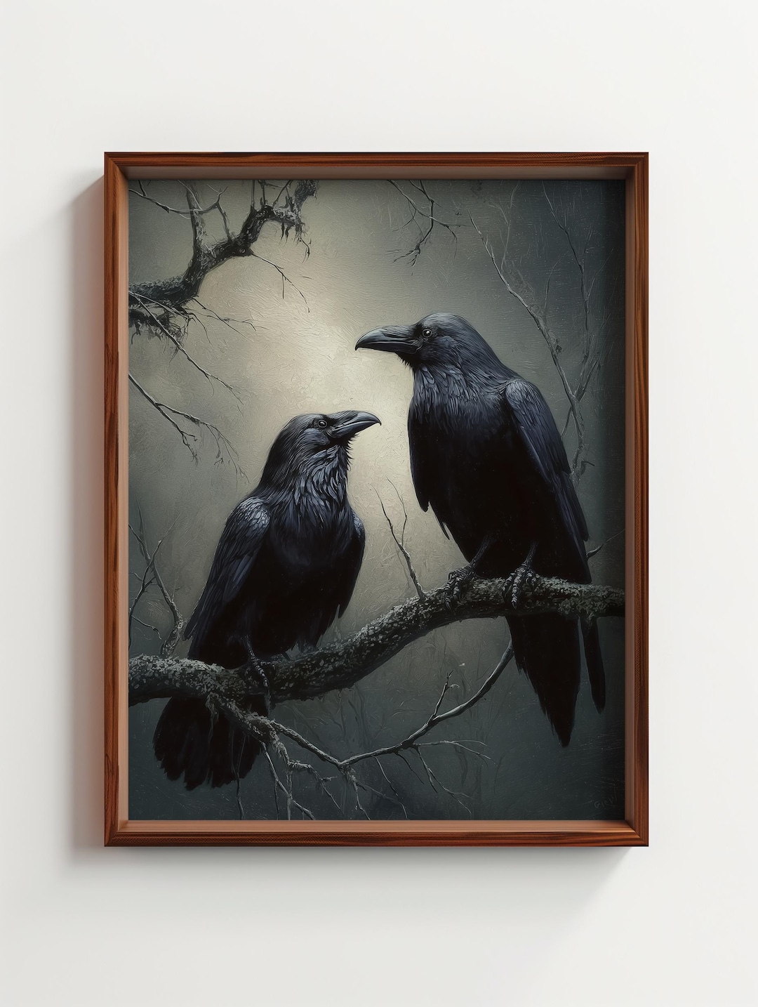 Two Ravens Gothic Oil Painting, Dark Fantasy Crow Wall Art, Grimdark ...