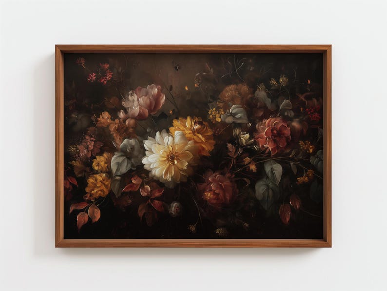 Dark Moody Baroque Floral Painting, Chiaroscuro Still Life, Vintage ...
