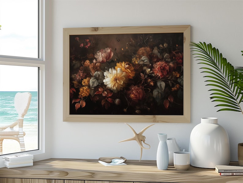 Dark Moody Baroque Floral Painting, Chiaroscuro Still Life, Vintage ...