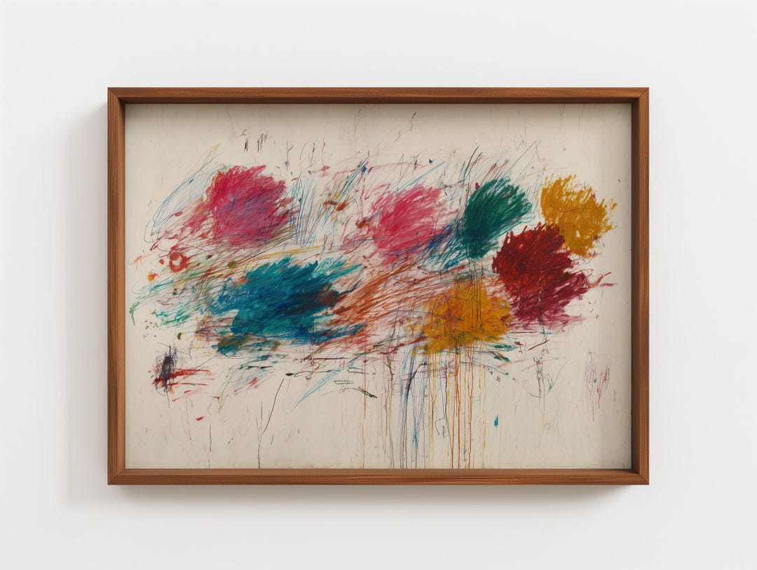 Cy Twombly Inspired Abstract Painting, Expressive Brush Stroke Wall Art ...
