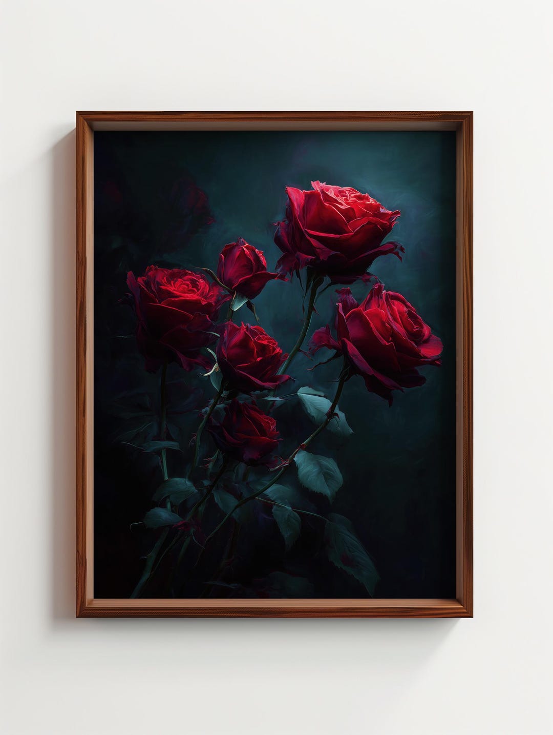 Moody Dark Roses Oil Painting, Gothic Floral Wall Art, Dark Academia ...