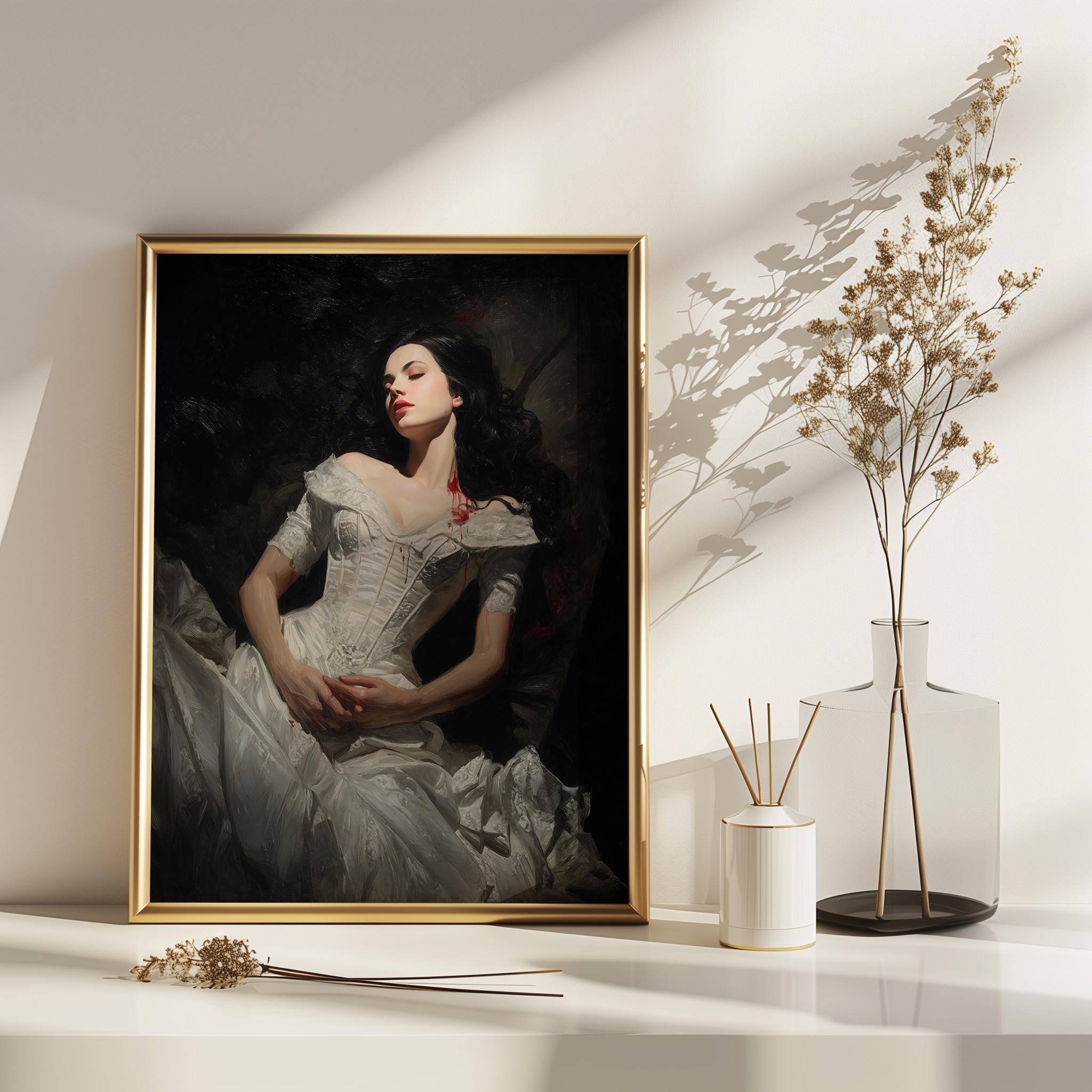 Vampire's Victim Gothic Painting, Dark Romanticism Art Print, Moody ...