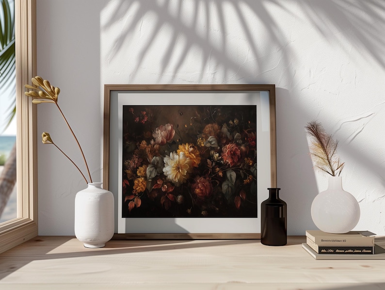 Dark Moody Baroque Floral Painting, Chiaroscuro Still Life, Vintage ...