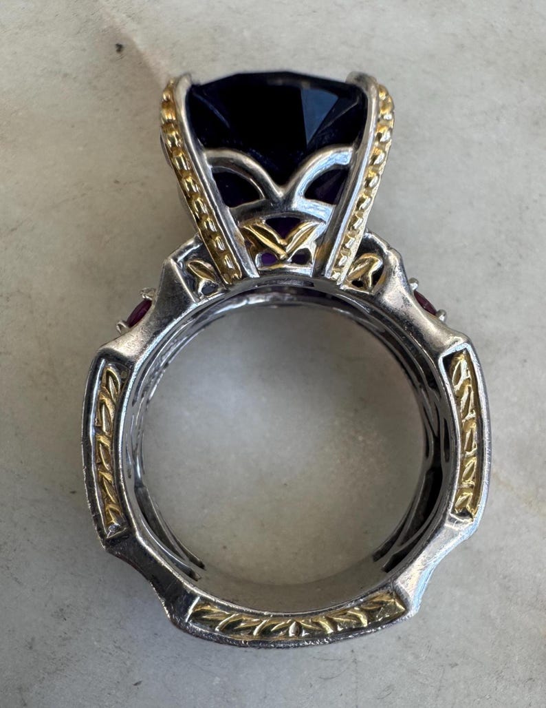 Vintage Silver Michael Valitutti Amethyst Two Tone Cocktail Ring - Etsy