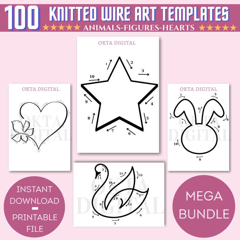 100 Pieces | Knitted Wire Art | DIY Wire Crafts | Tricotin Templates ...