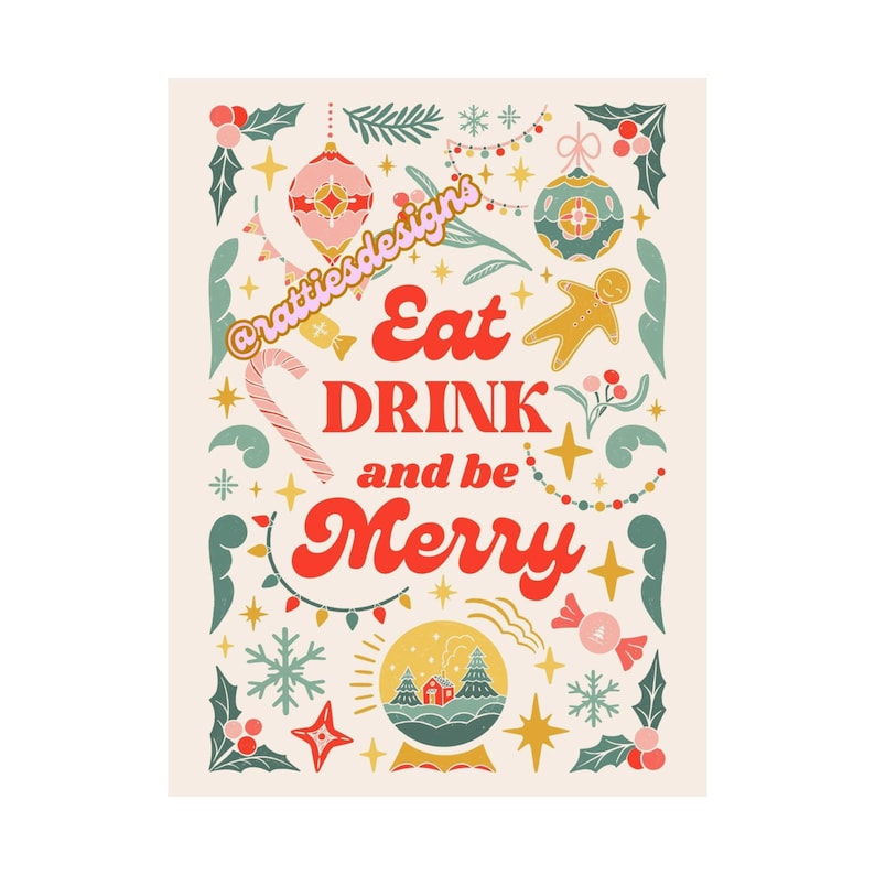 Festive Christmas Poster Digital Download Holiday Wall Art Printable ...