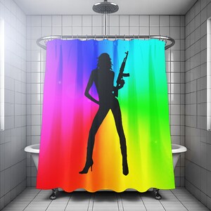Ak47 Gun Pinup Girl Shower Curtain, Sexy Bathroom Decor for Men. Extra ...