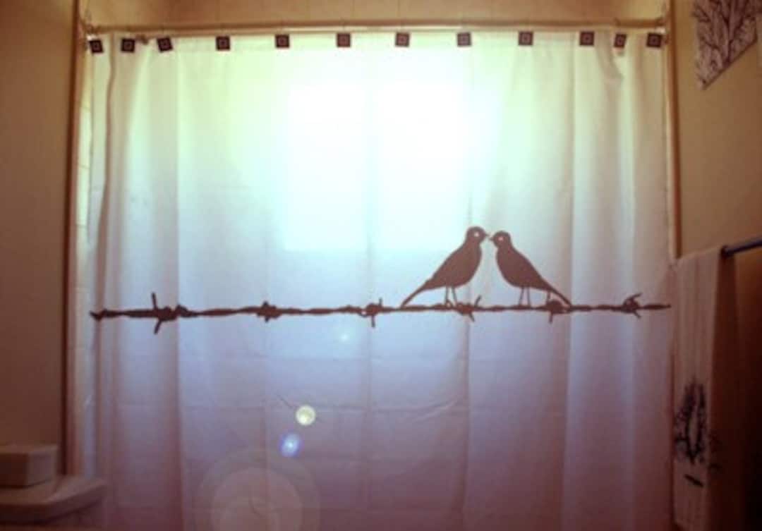Love Birds Shower Curtain, Barbed Wire Bathroom Decor. Extra Long ...
