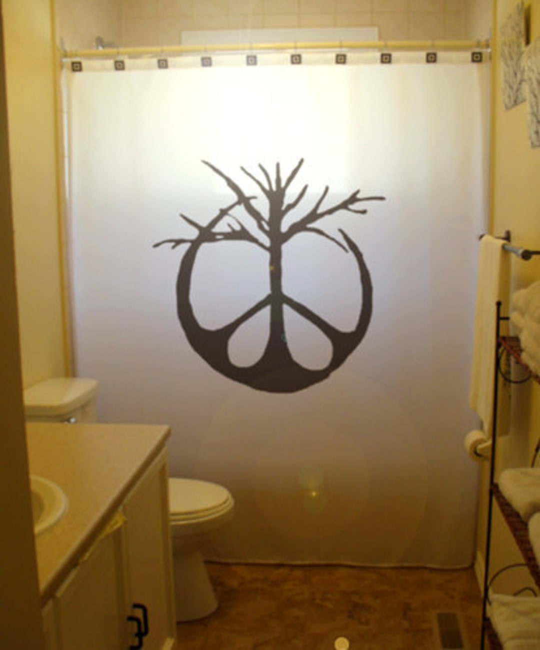 Peace Sign Tree Shower Curtain, Custom Length Fabric Curtain - Etsy