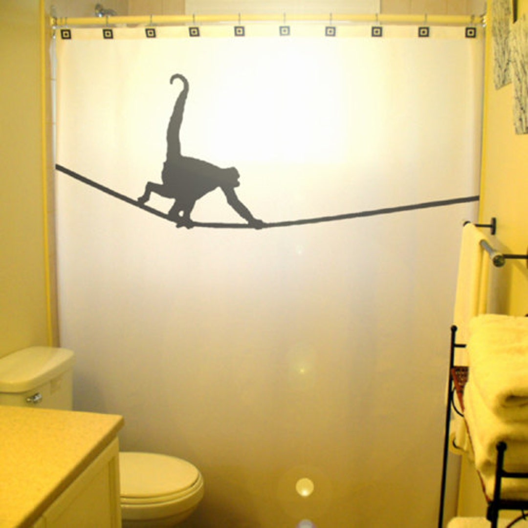 Tightrope Monkey Shower Curtain, Kids Bathroom Decor. Extra Long Fabric ...